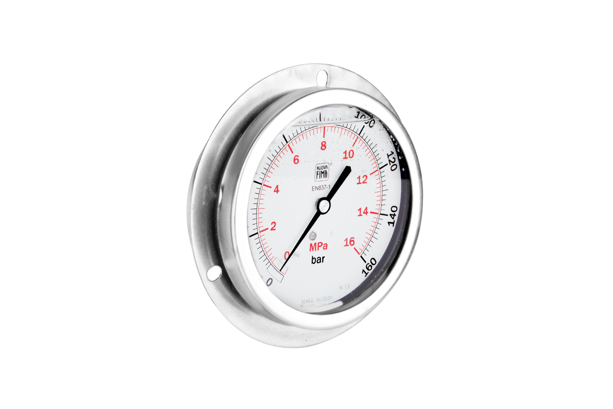 Manometr glicerynowy DN100 tablicowy EKS 1/2” (0-160)bar M100TABL1/2(0-160)E - Nuova Fima ...